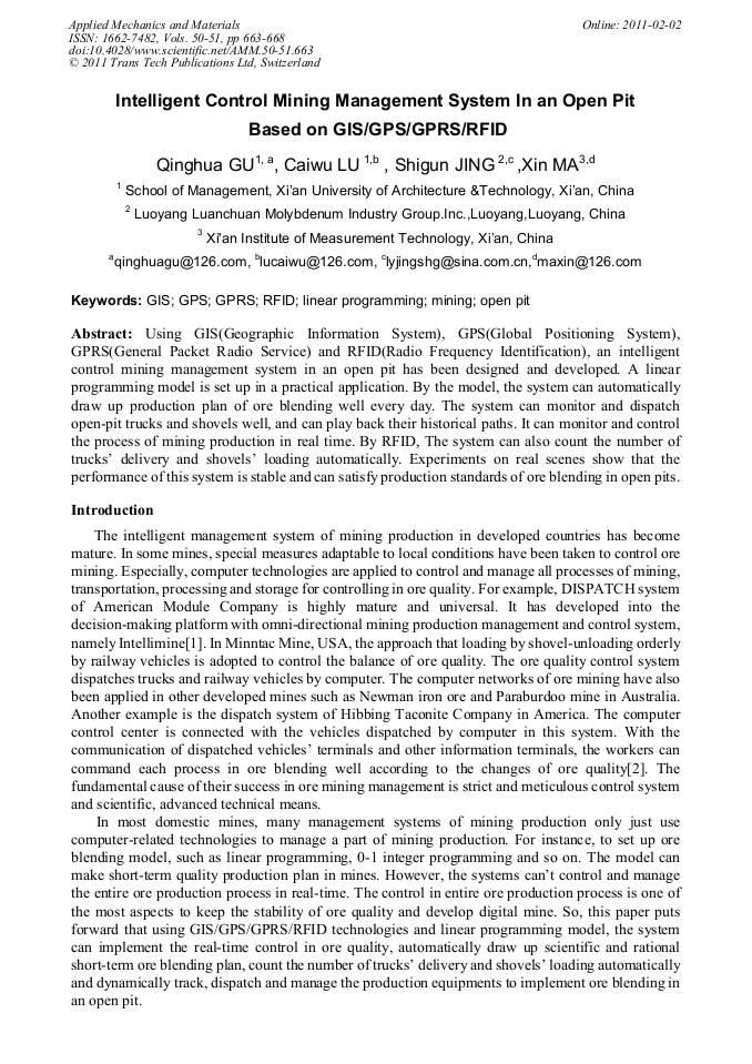 Intelligent Control Mining Management System in an Open Pit Based on ...