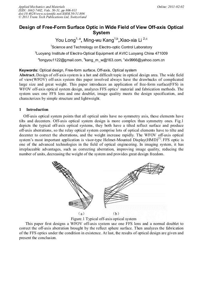Design of Free-Form Surface Optic in Wide Field of View Off-Axis ...