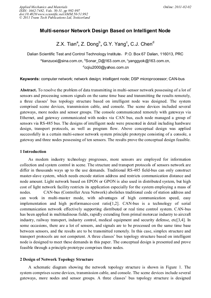 Multi-Sensor Network Design Based on Intelligent Node | Scientific.Net