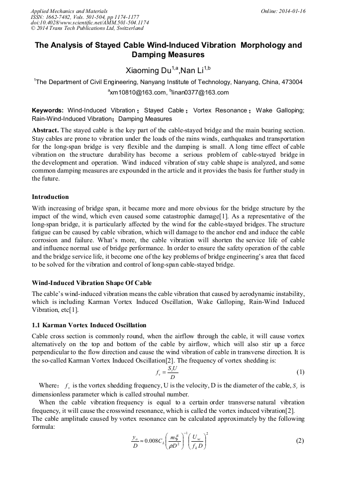 The Analysis of Stayed Cable Wind-Induced Vibration Morphology and ...