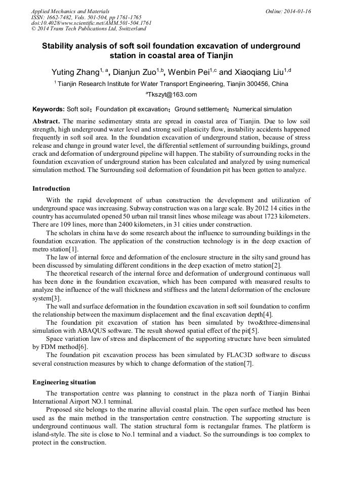 Stability Analysis of Soft Soil Foundation Excavation of Underground ...
