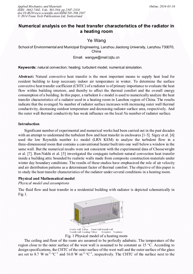 Numerical Analysis on the Heat Transfer Characteristics of the Radiator ...