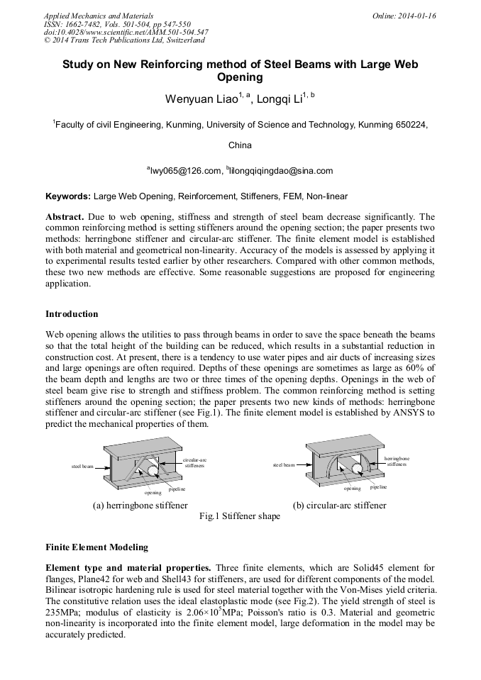 Study on New Reinforcing Method of Steel Beams with Large Web Opening ...