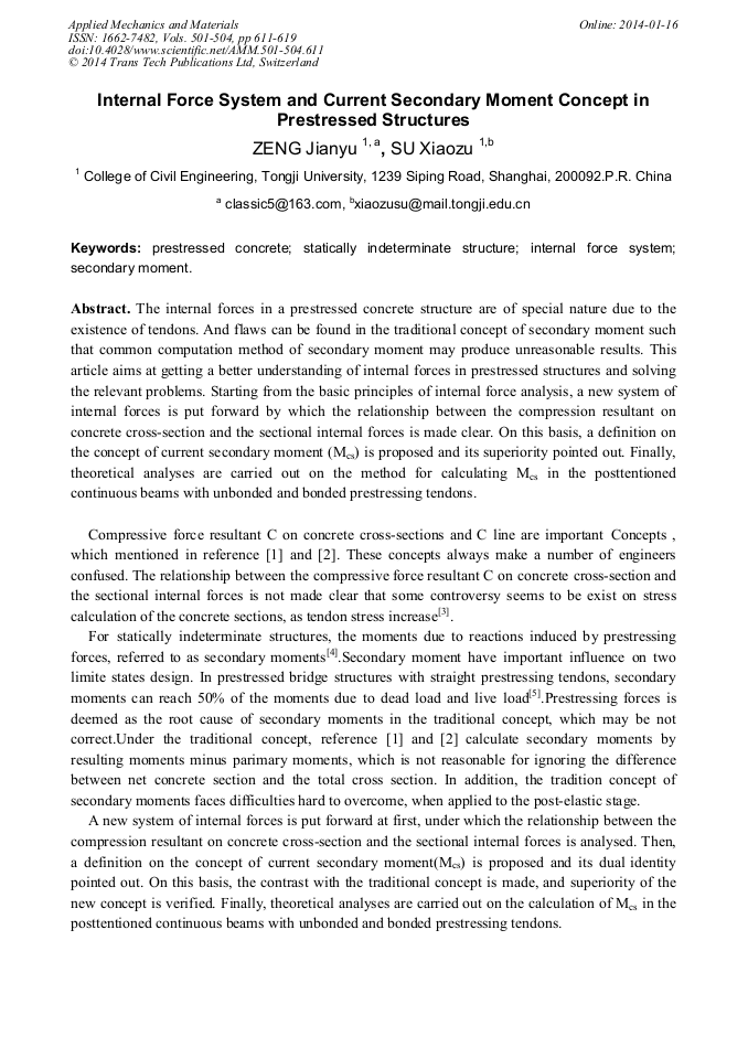 Internal Force System and Current Secondary Moment Concept in ...