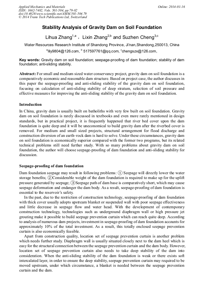 Stability Analysis of Gravity Dam on Soil Foundation | Scientific.Net