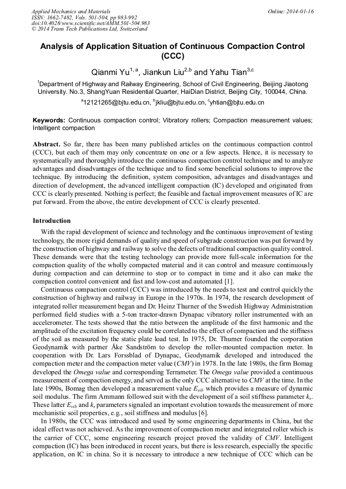 Analysis of Application Situation of Continuous Compaction Control (CCC) | Scientific.Net