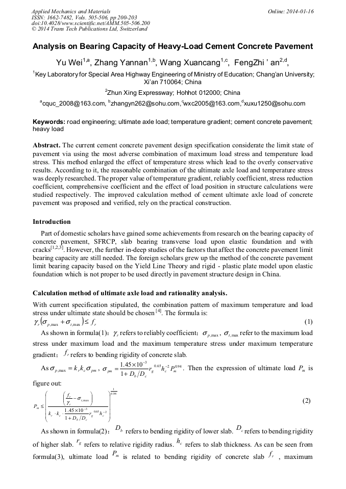 Analysis on Bearing Capacity of Heavy-Load Cement Concrete Pavement ...