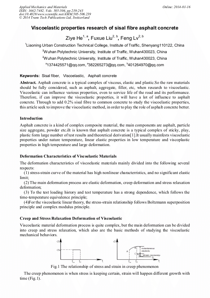 Viscoelastic Properties Research of Sisal Fibre Asphalt Concrete | Scientific.Net