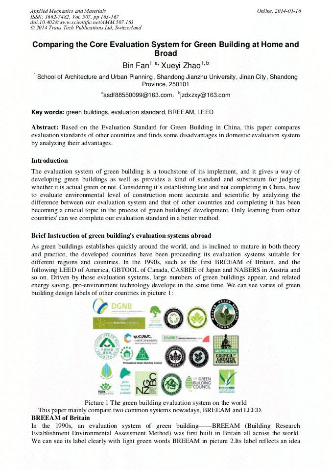 Comparing the Core Evaluation System for Green Building at Home and ...