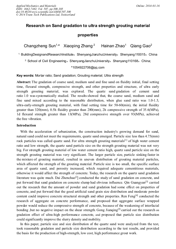 Research on Sand Gradation to Ultra Strength Grouting Material ...