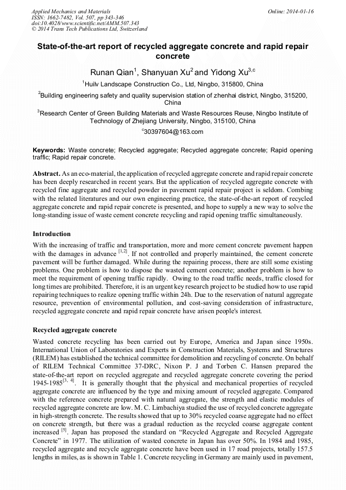 State-of-the-Art Report of Recycled Aggregate Concrete and Rapid Repair ...