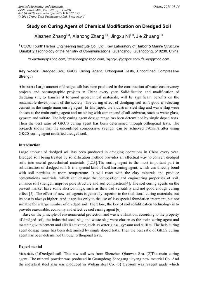 Study on Curing Agent of Chemical Modification on Dredged Soil ...