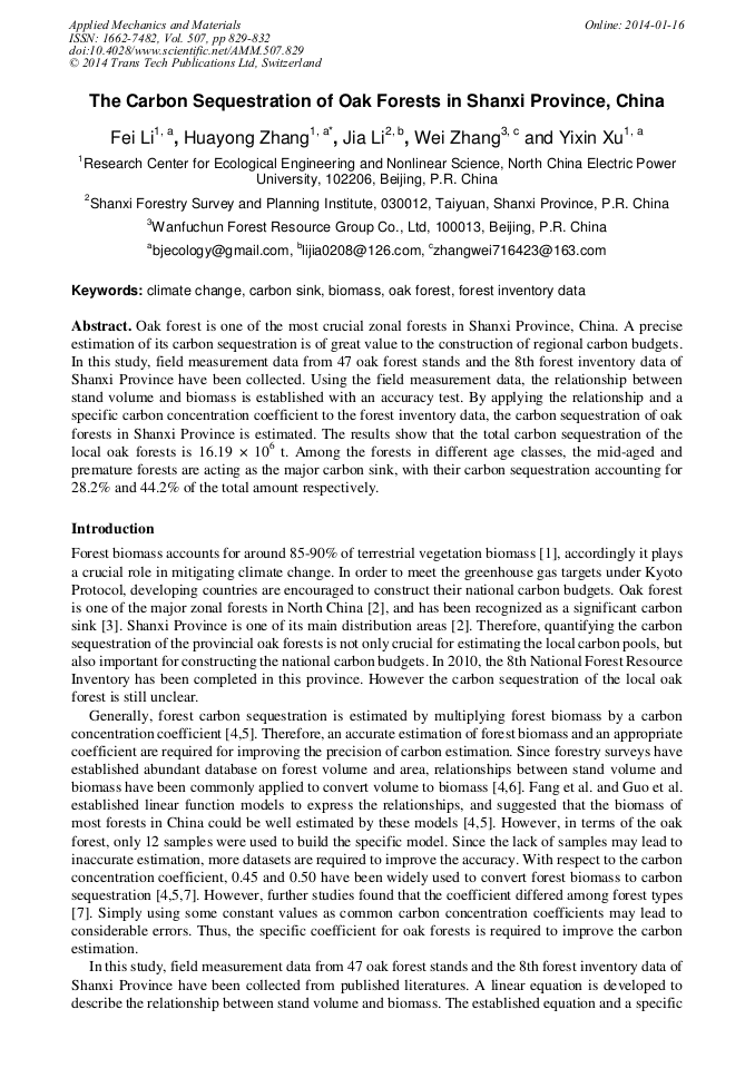 The Carbon Sequestration of Oak Forests in Shanxi Province, China ...