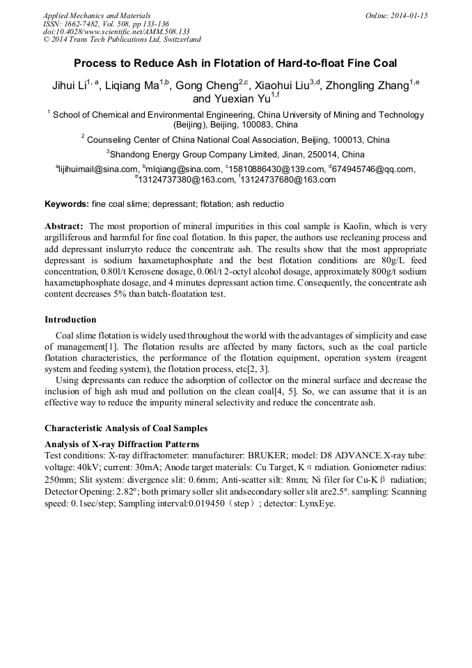 Process to Reduce Ash in Flotation of Hard-to-Float Fine Coal ...