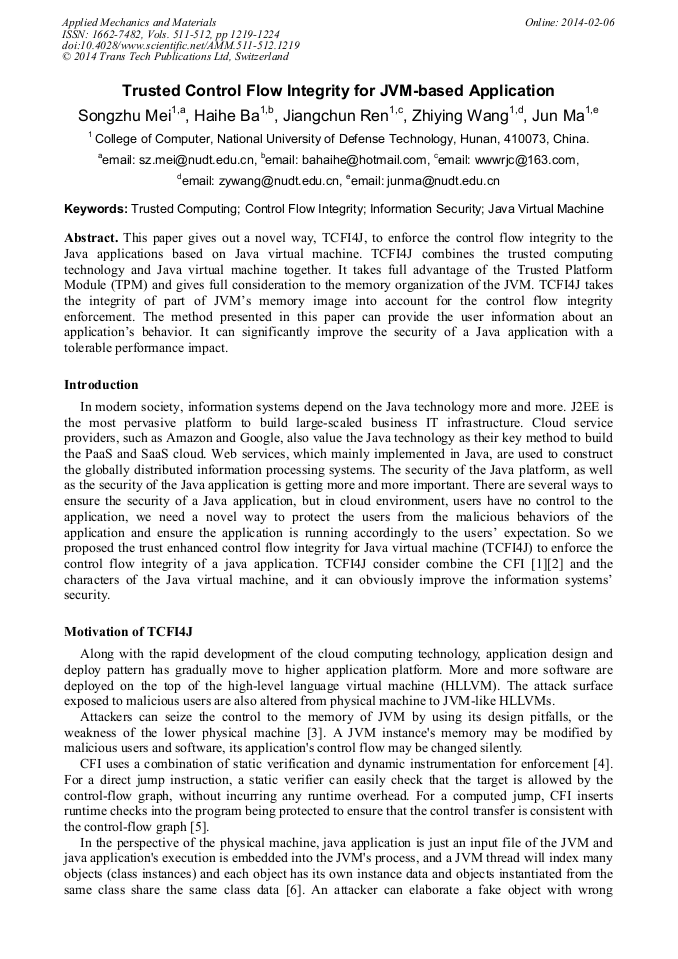 Trusted Control Flow Integrity for JVM-Based Application | Scientific.Net