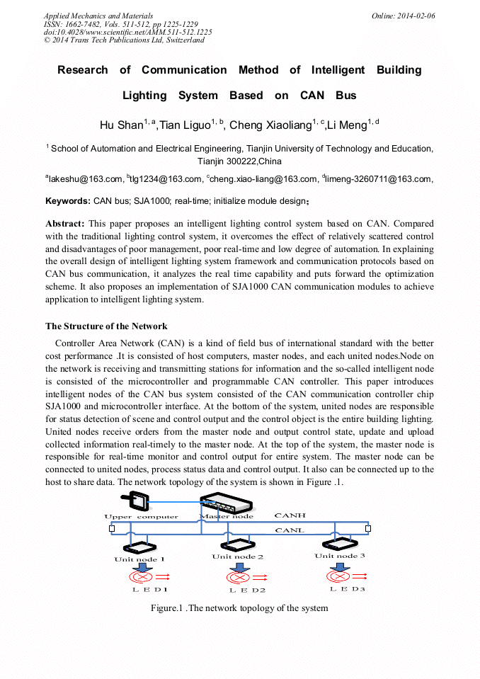 Research of Communication Method of Intelligent Building Lighting System Based on CAN Bus ...