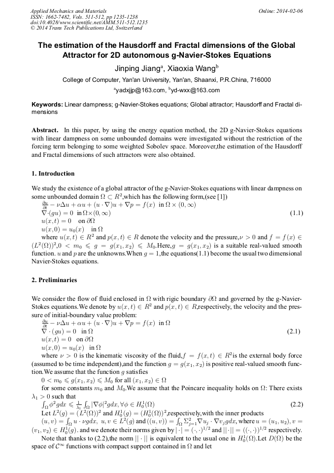 The Estimation of the Hausdorff and Fractal Dimensions of the Global Attractor for 2D Autonomous ...
