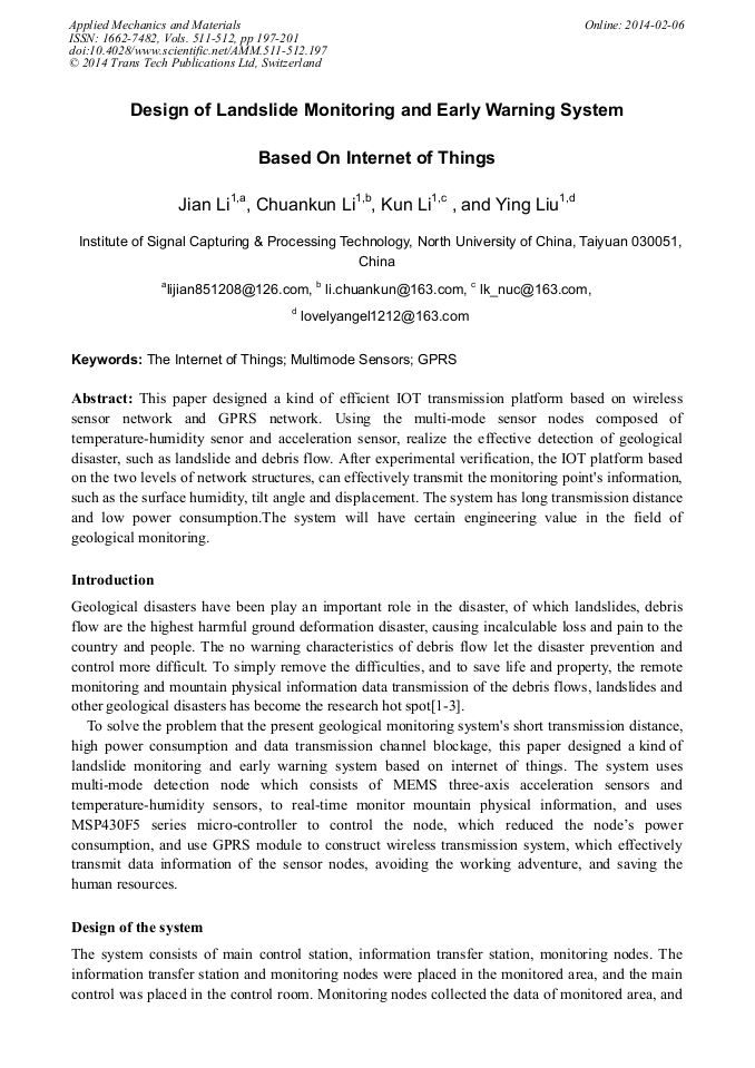 Design of Landslide Monitoring and Early Warning System Based on ...