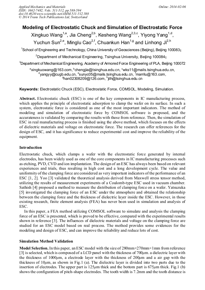 Modeling of Electrostatic Chuck and Simulation of Electrostatic Force ...