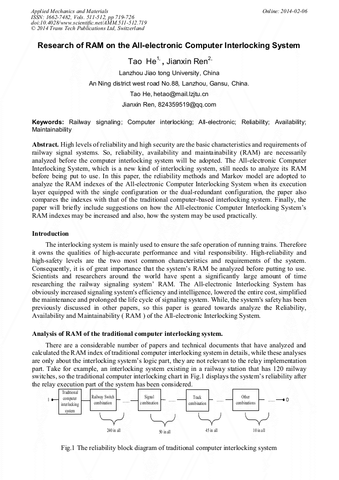 Research of RAM on the All-Electronic Computer Interlocking System | Scientific.Net