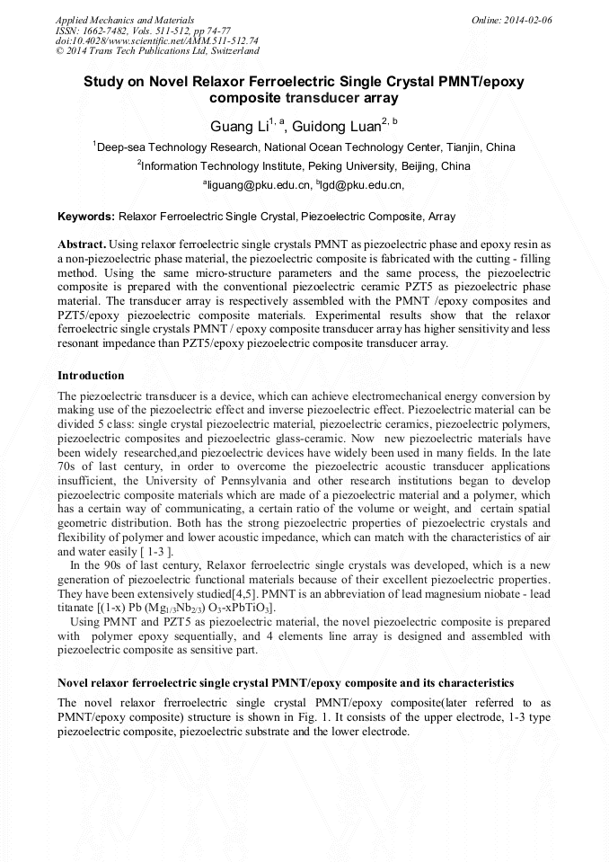 Study on Novel Relaxor Ferroelectric Single Crystal PMNT/Epoxy ...