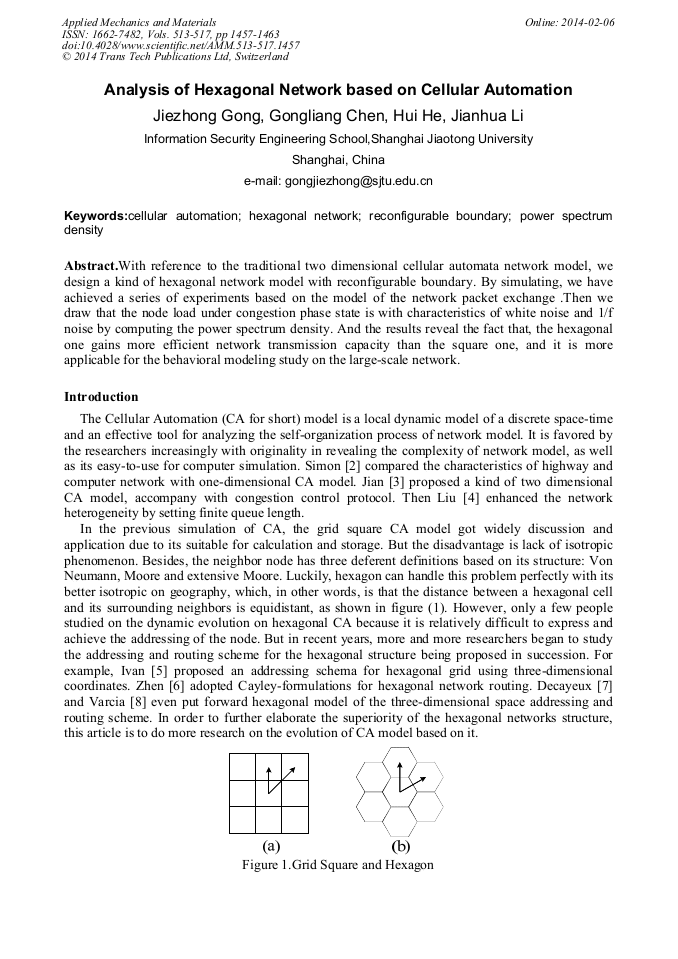 Analysis of Hexagonal Network Based on Cellular Automation | Scientific.Net