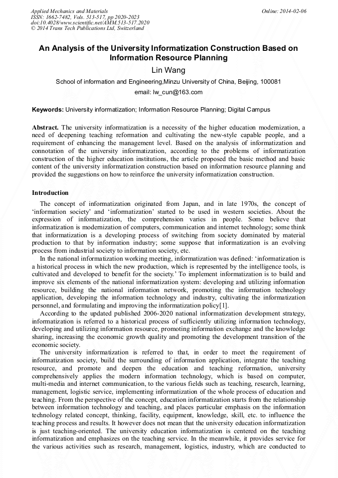An Analysis of the University Informatization Construction Based on ...