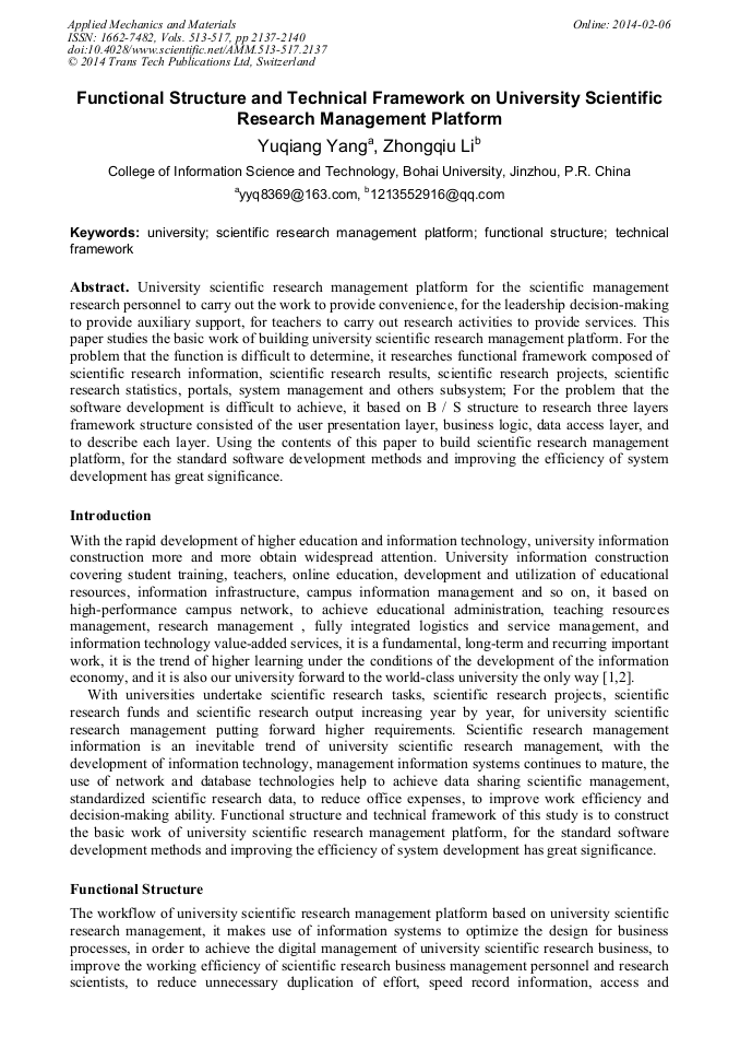 Functional Structure and Technical Framework on University Scientific ...