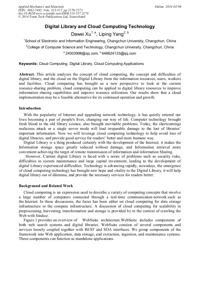 Digital Library and Cloud Computing Technology | Scientific.Net