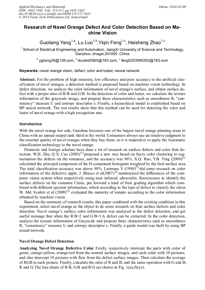 Research of Navel Orange Defect and Color Detection Based on Machine ...