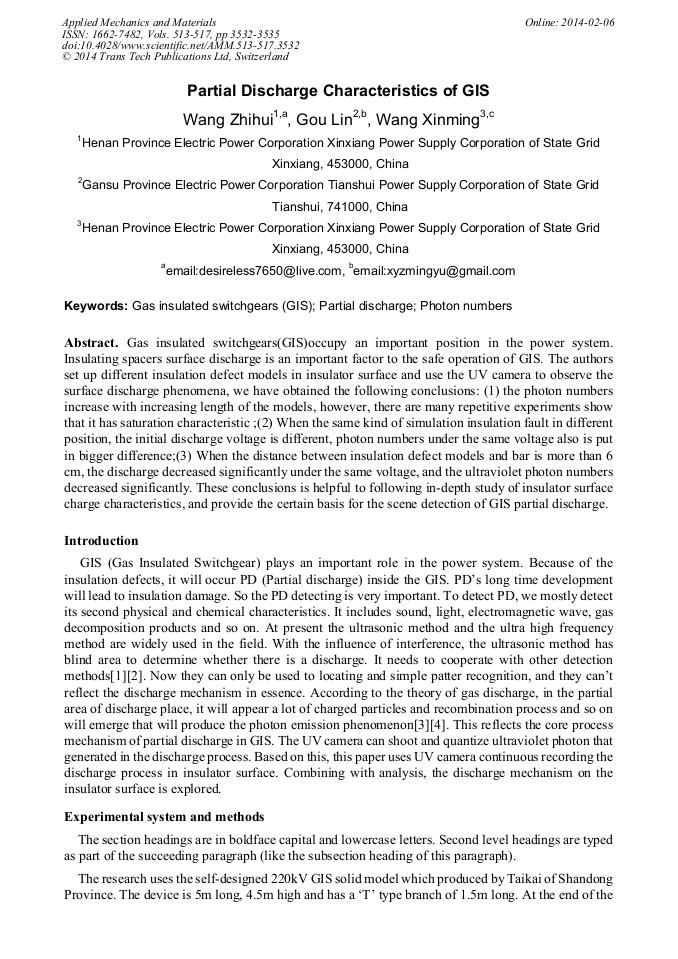 Partial Discharge Characteristics Of Gis Scientific Net