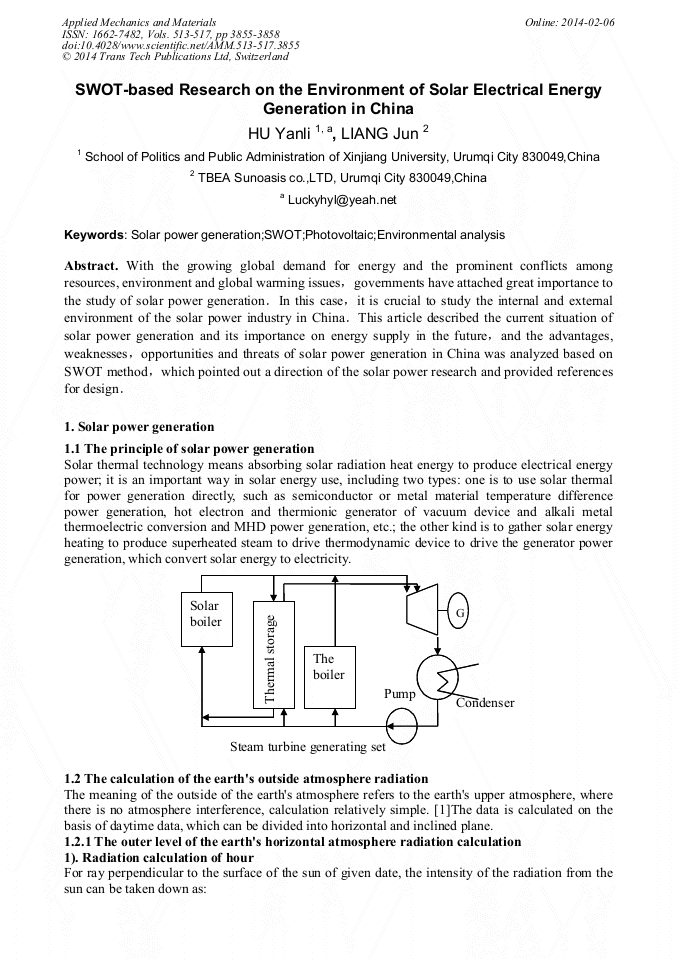 SWOT-Based Research on the Environment of Solar Electrical Energy ...