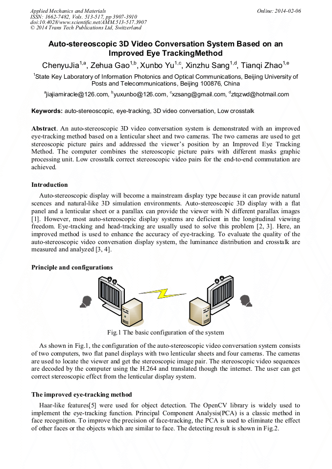 Auto-Stereoscopic 3D Video Conversation System Based on an Improved Eye ...