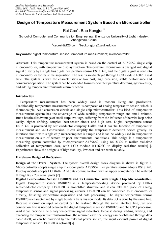 Design of Temperature Measurement System Based on Microcontroller ...