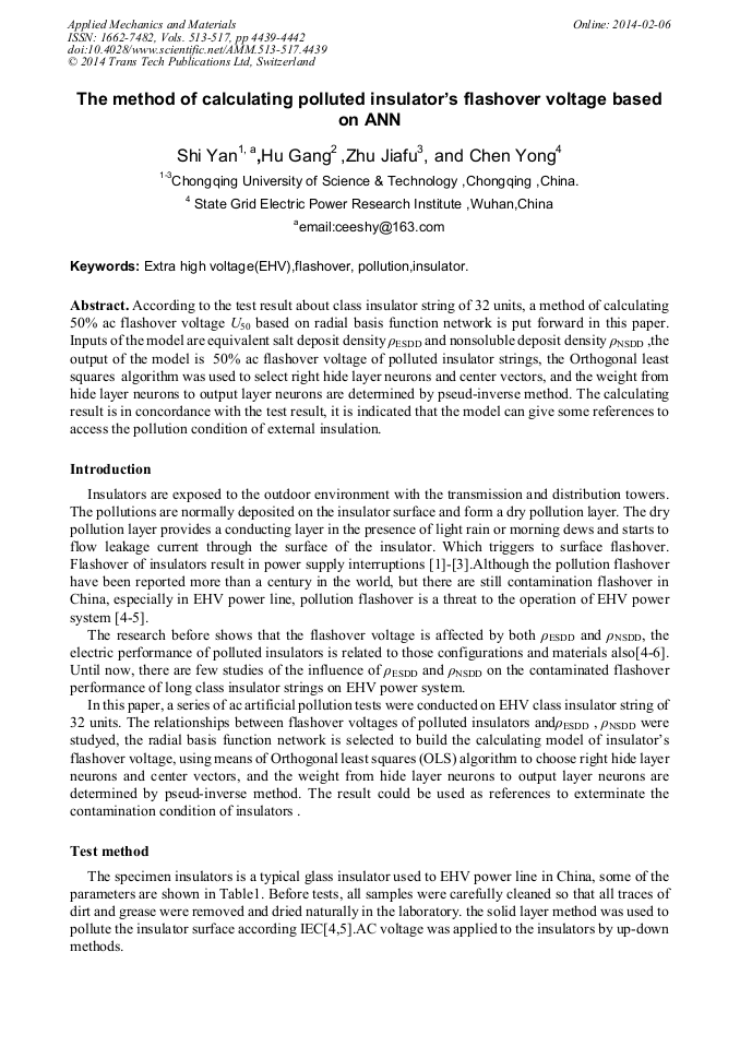The Method of Calculating Polluted Insulator's Flashover Voltage Based ...