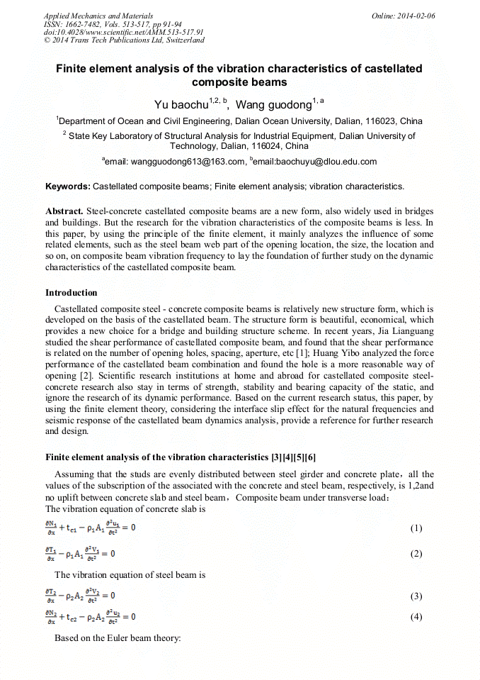 Finite Element Analysis of the Vibration Characteristics of Castellated Composite Beams ...