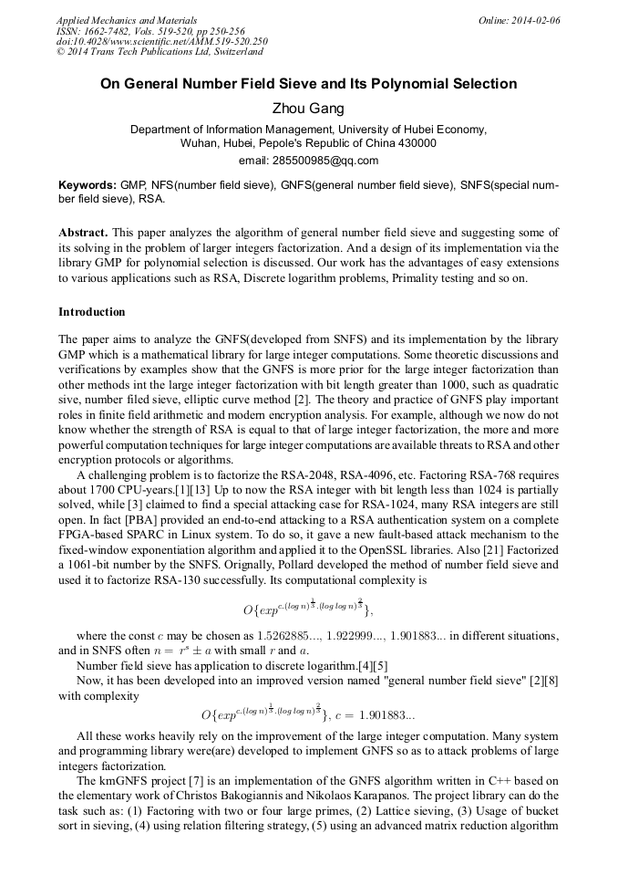On General Number Field Sieve and its Polynomial Selection | Scientific.Net