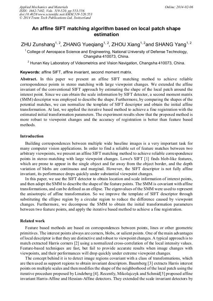 An Affine SIFT Matching Algorithm Based on Local Patch Shape Estimation | Scientific.Net