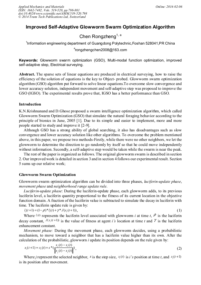 Improved Self-Adaptive Glowworm Swarm Optimization Algorithm | Scientific.Net
