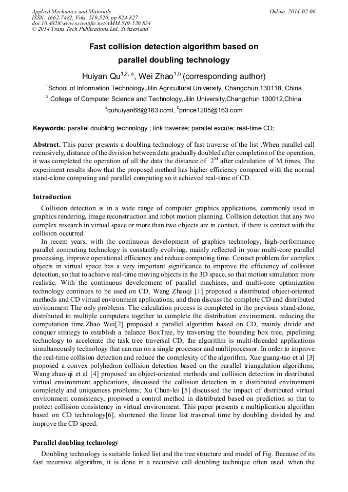 Fast Collision Detection Algorithm Based on Parallel Doubling ...