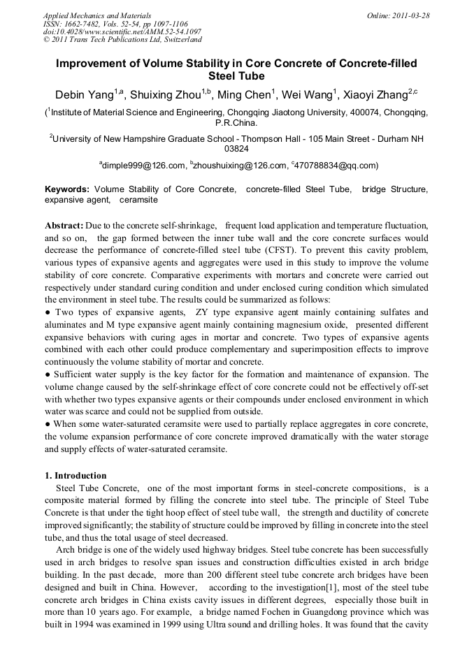 Improvement of Volume Stability in Core Concrete of Concrete-Filled ...