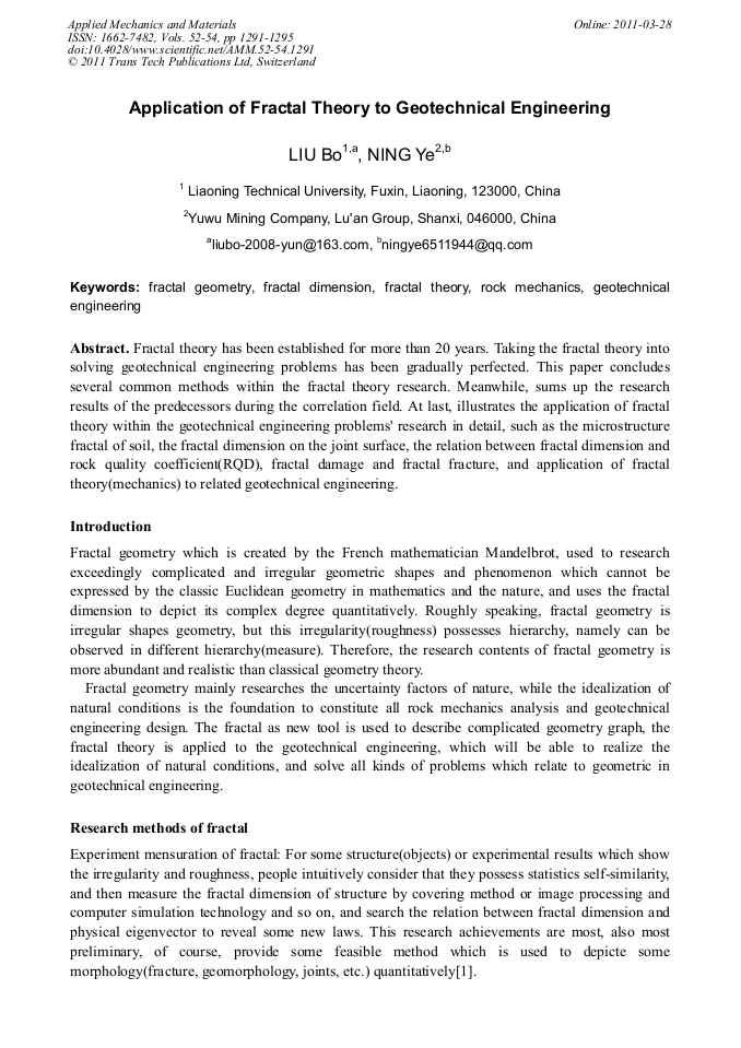 Application of Fractal Theory to Geotechnical Engineering | Scientific.Net