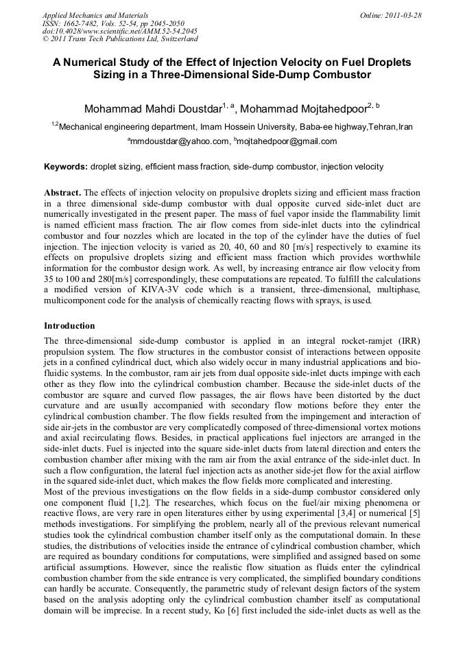 A Numerical Study of the Effect of Injection Velocity on Fuel Droplets ...