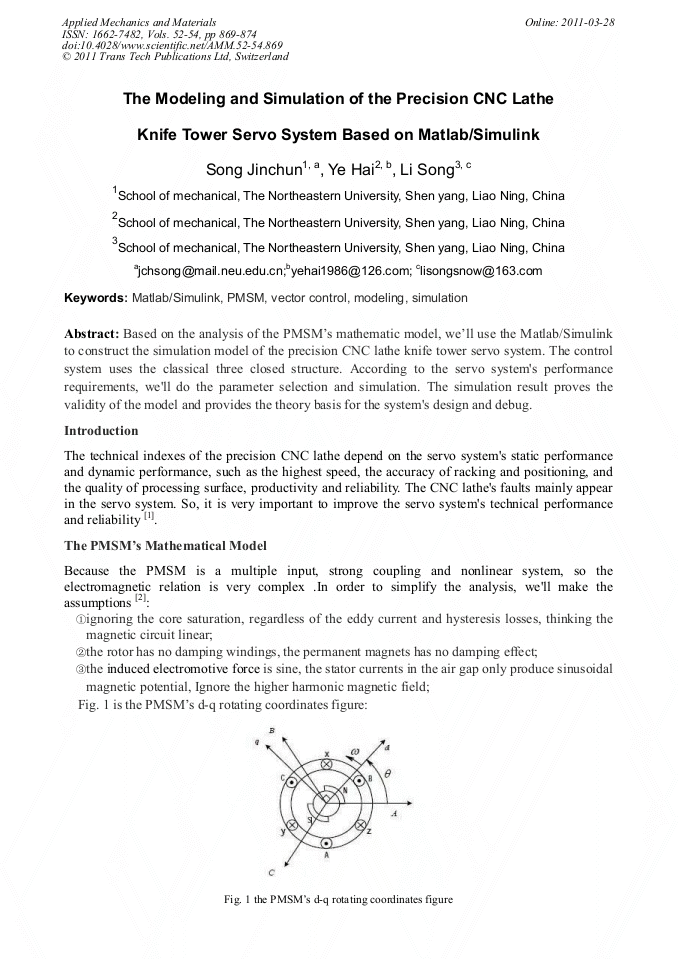 The Modeling and Simulation of the Precision CNC Lathe Knife Tower ...