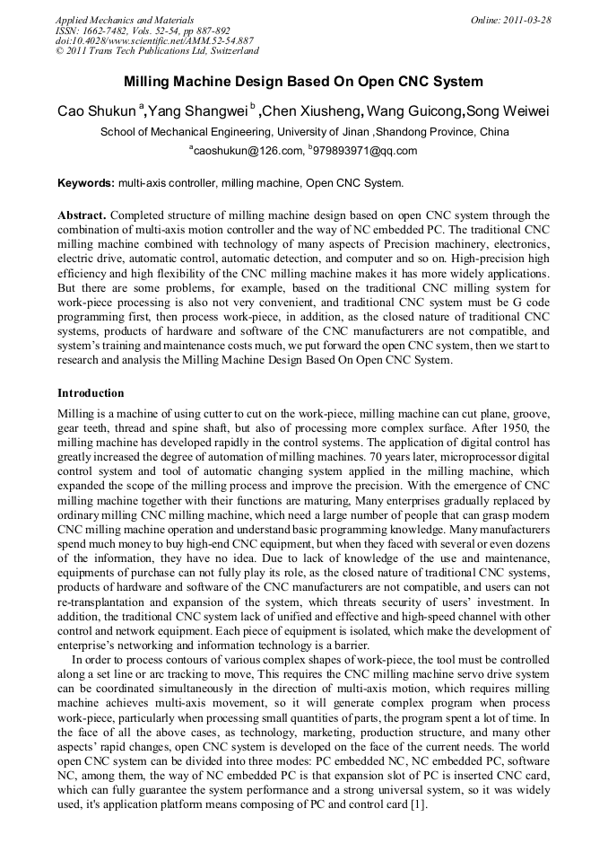 Milling Machine Design Based on Open CNC System | Scientific.Net