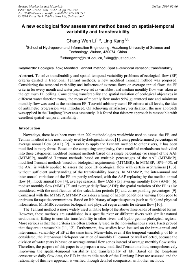 A New Ecological Flow Assessment Method Based On Spatial Temporal
