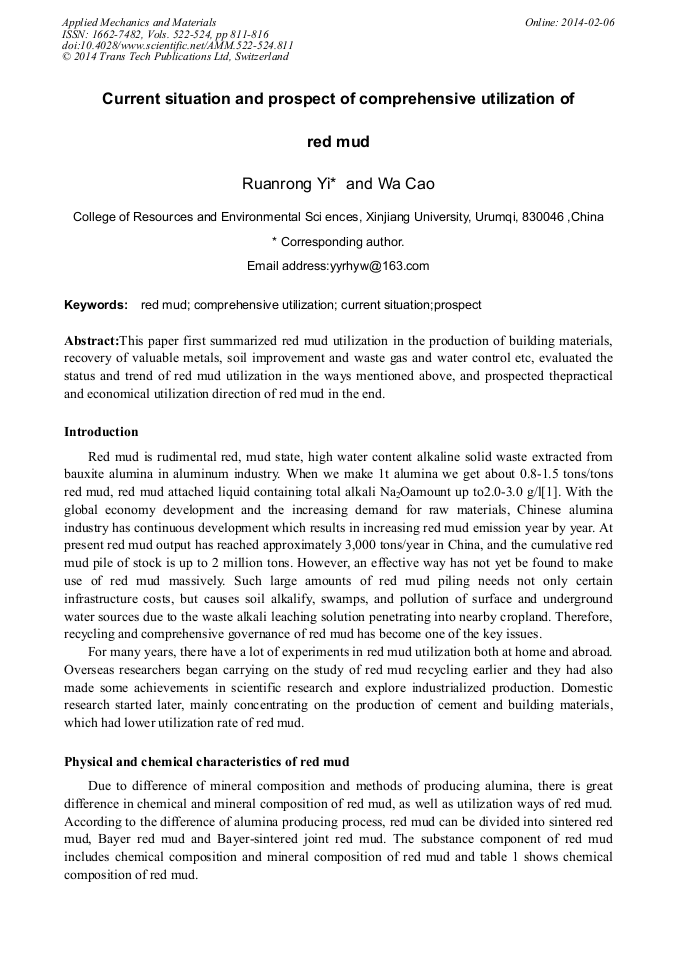 Current Situation and Prospect of Comprehensive Utilization of Red Mud ...