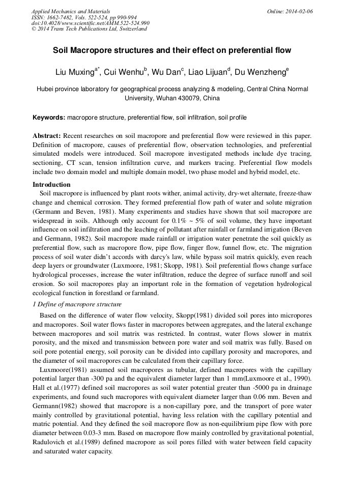 Soil Macropore Structures and their Effect on Preferential Flow ...