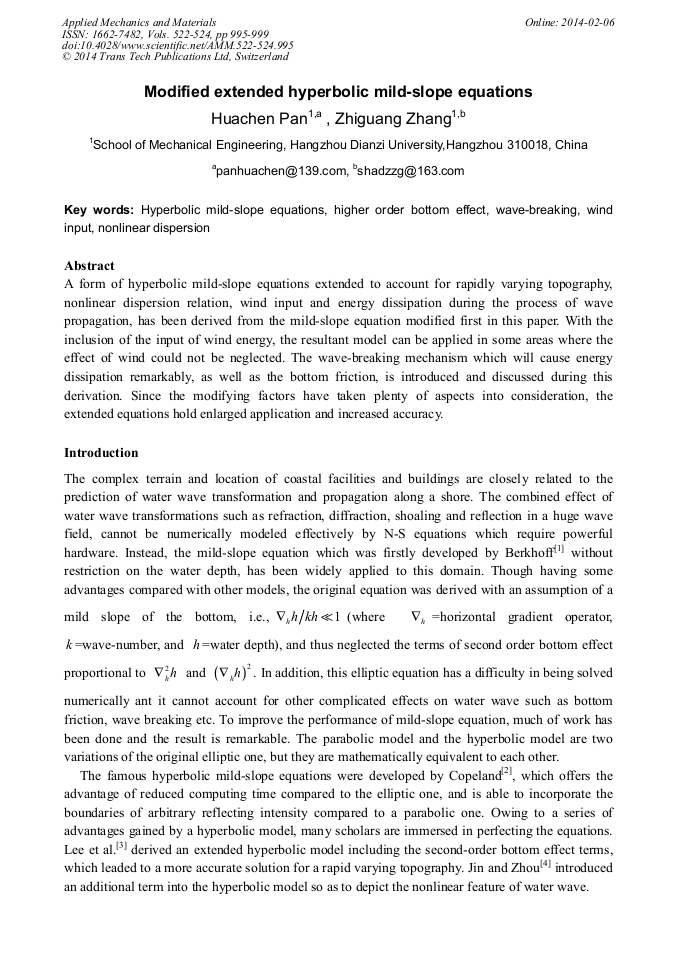 Modified Extended Hyperbolic Mild-Slope Equations | Scientific.Net