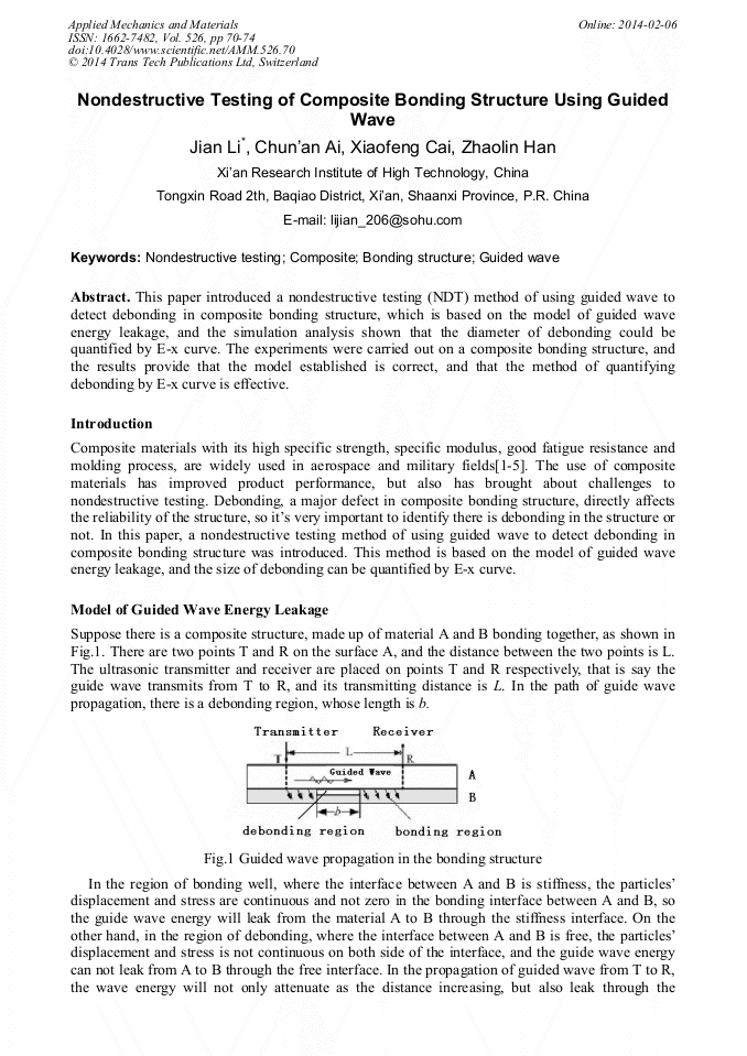 Nondestructive Testing of Composite Bonding Structure Using Guided Wave ...